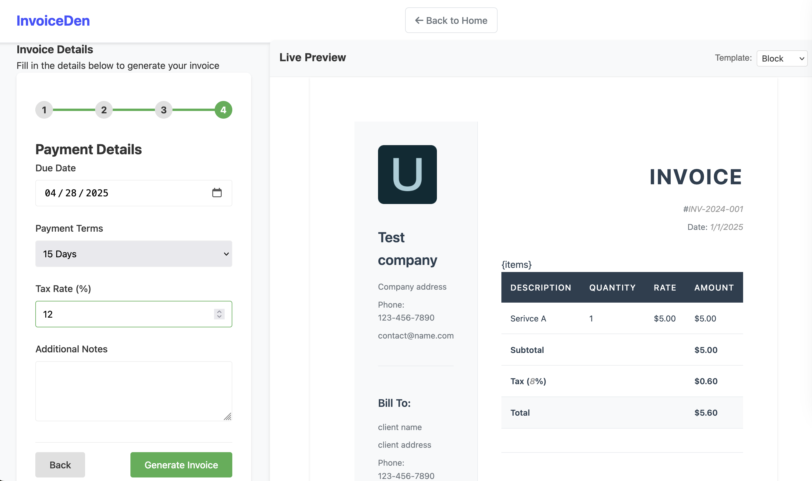 InvoiceDen - Create Invoice